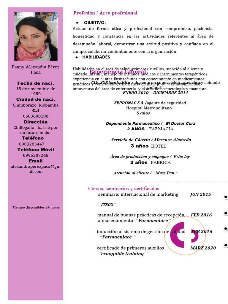 Hoja de Vida Alaexandra 2024 Morado | PDF | Cuidado de la salud | Medicina