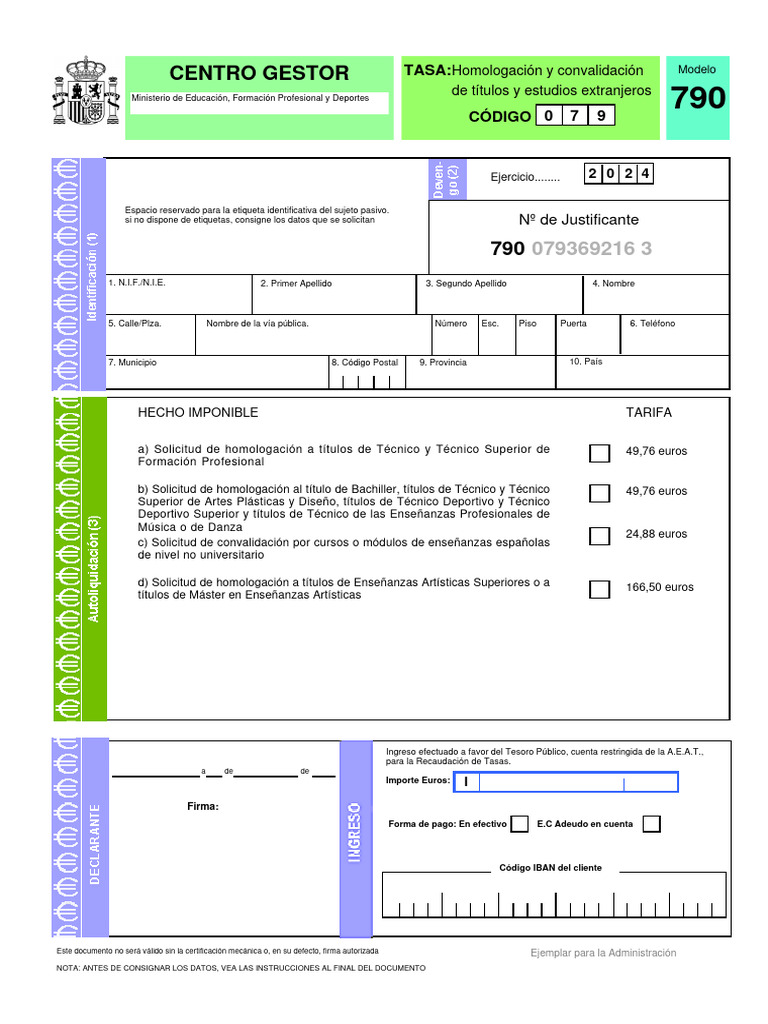 Modelo 790: Homologación de Títulos | PDF