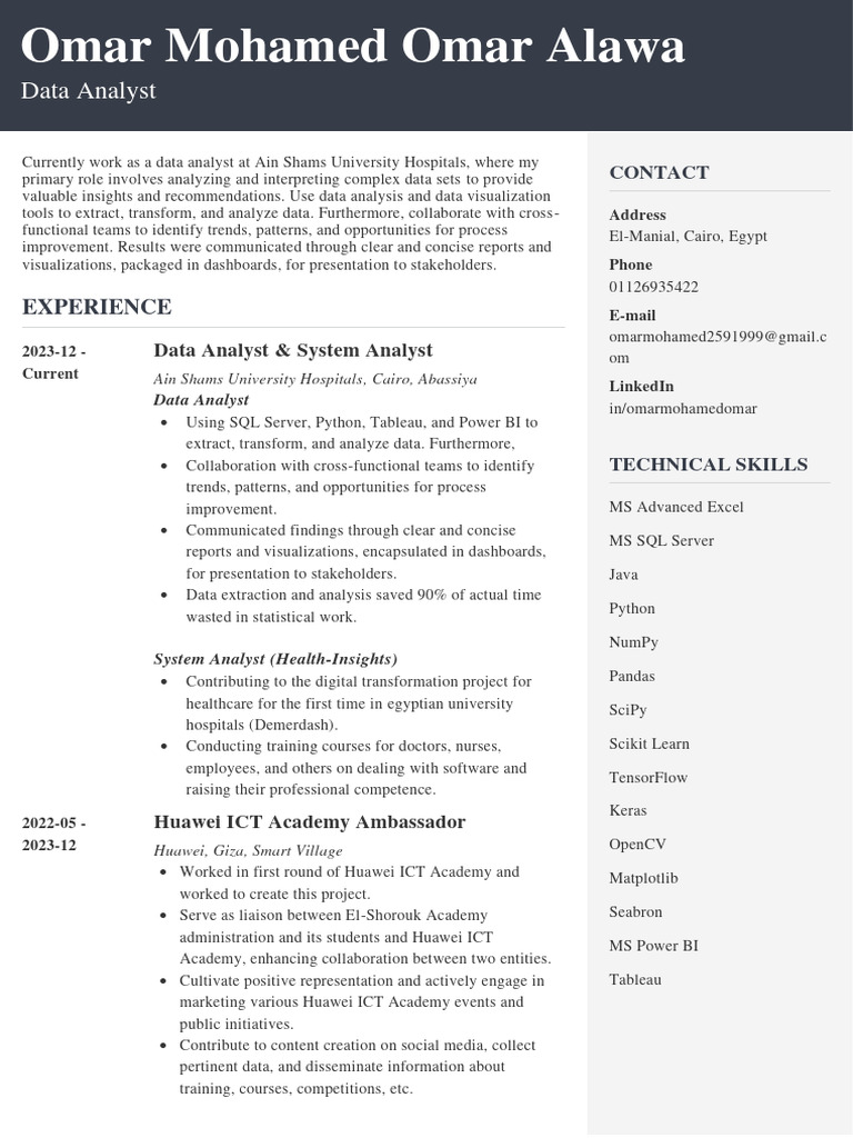 Omar Mohamed Omar - Data Analyst | PDF | Educational Technology | Artificial Intelligence