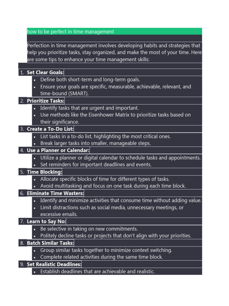 How To Be Perfect in Time Management | PDF | Time Management ...