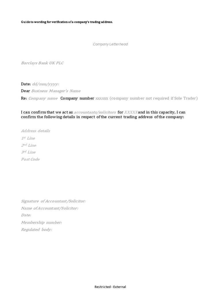 Barclays Trading Address Verification Template | PDF
