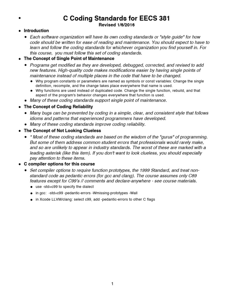 C Coding Standards EECS 381 | PDF | Computer Programming | Computer Program