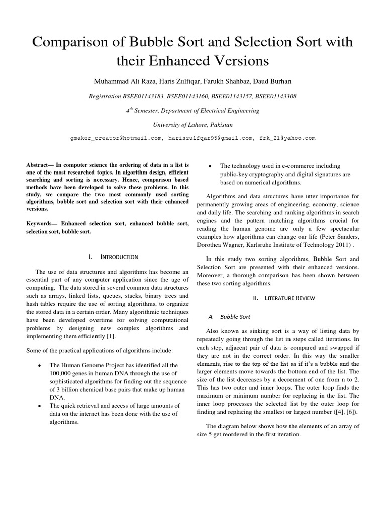 Comparison of Bubble Sort and Selection | PDF | Computer Programming | Computer Science