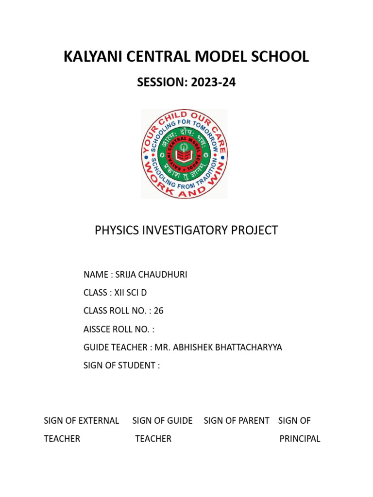 Kalyani Central Model School: SESSION: 2023-24 | PDF