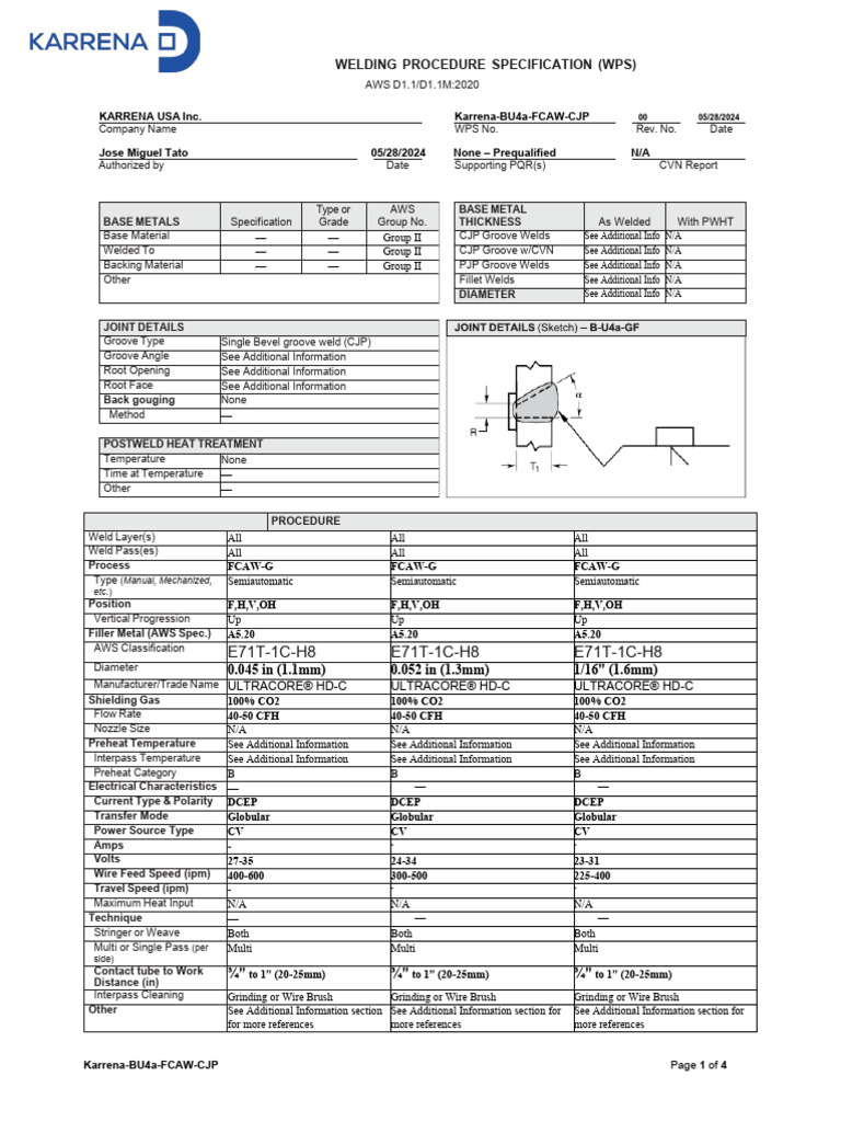 Karrena BU4a FCAWG CJP | PDF | Welding | Construction