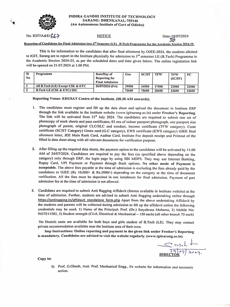 Reporting of Candidates For Final Admission Into Le B 1721460857 | PDF