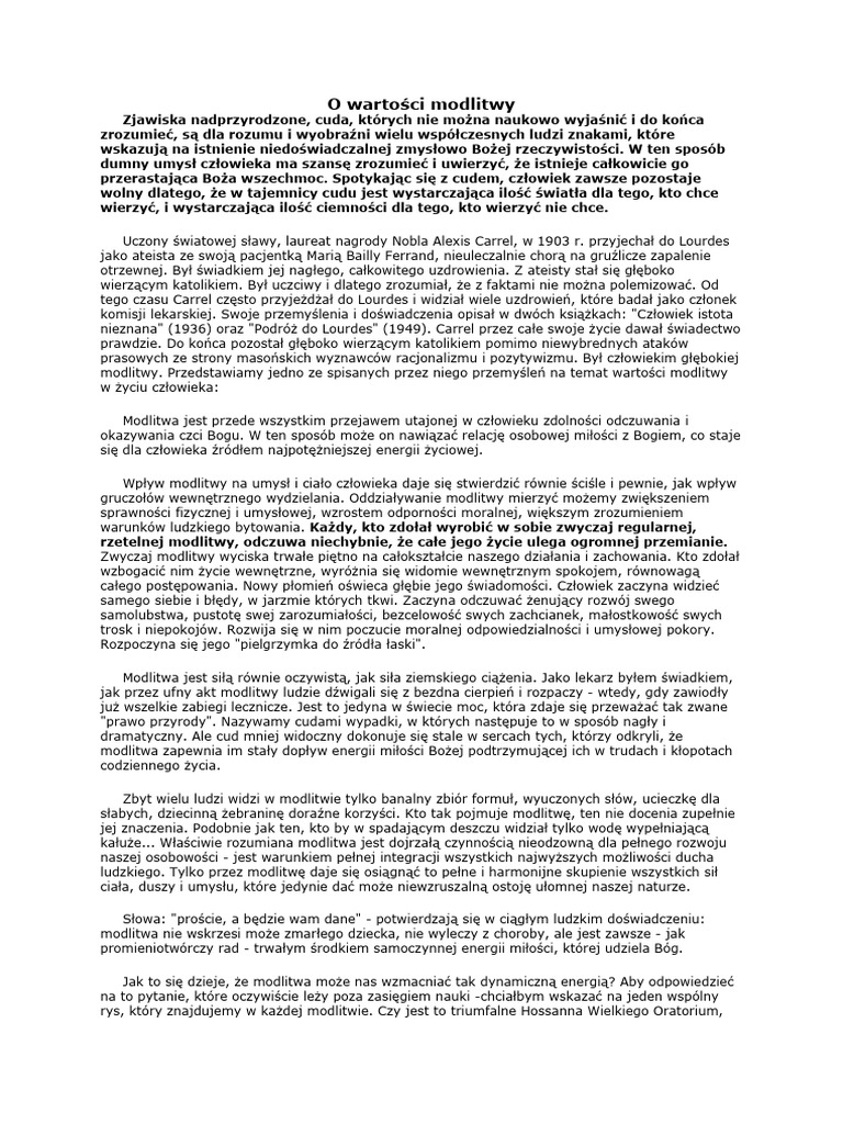 O Wartości Modlitwy | PDF