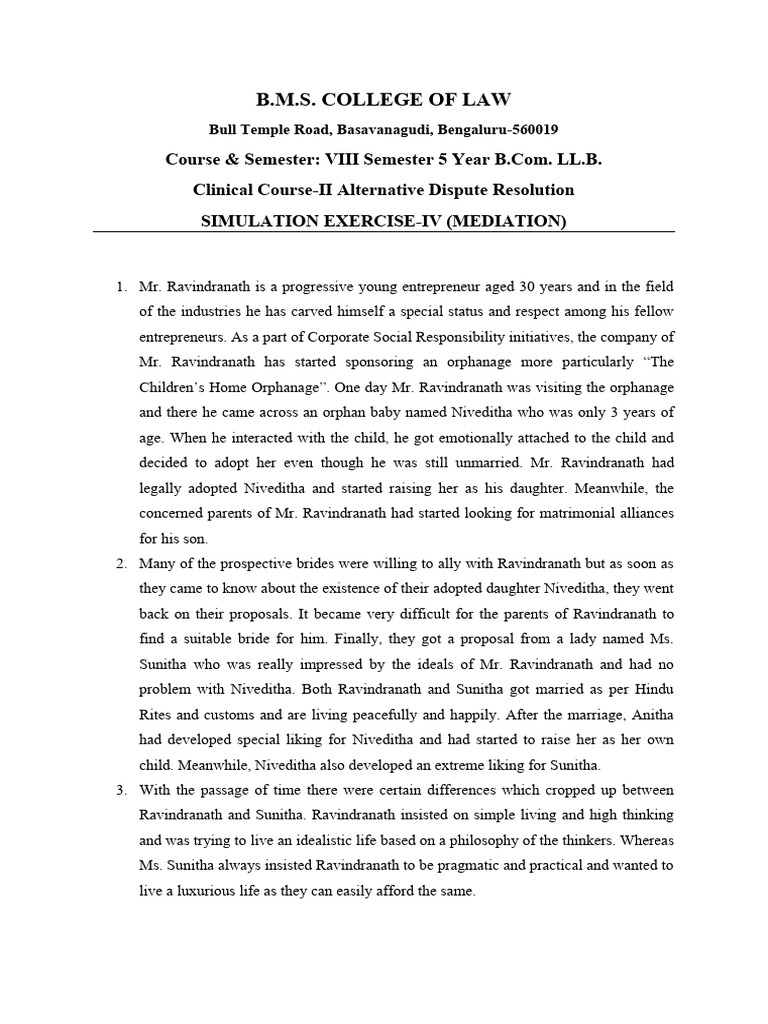 Mediation Simulation Problem VIII | PDF | Mediation | Orphanage
