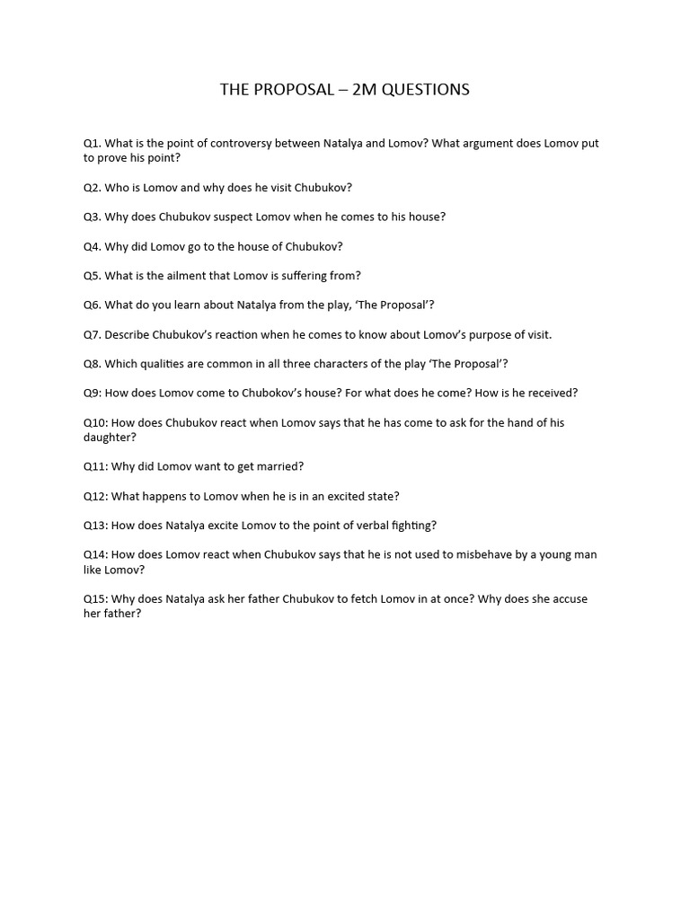 The Proposal - 2M Questions | PDF | Mystery, Thriller & Crime Fiction