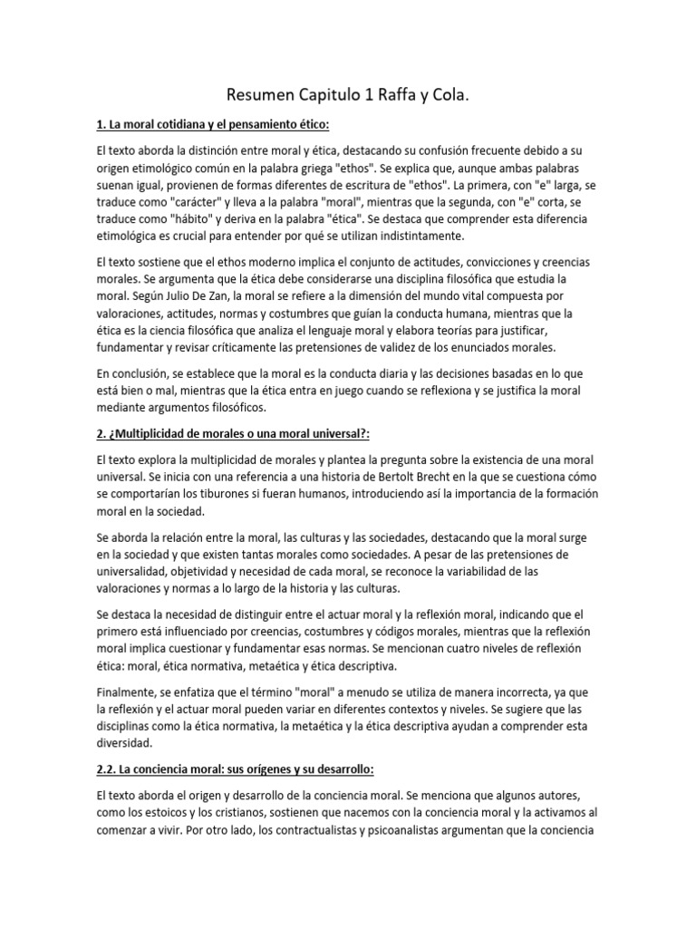 Resumen Capitulo 1 Raffa y Cola | PDF | Moralidad | Immanuel Kant