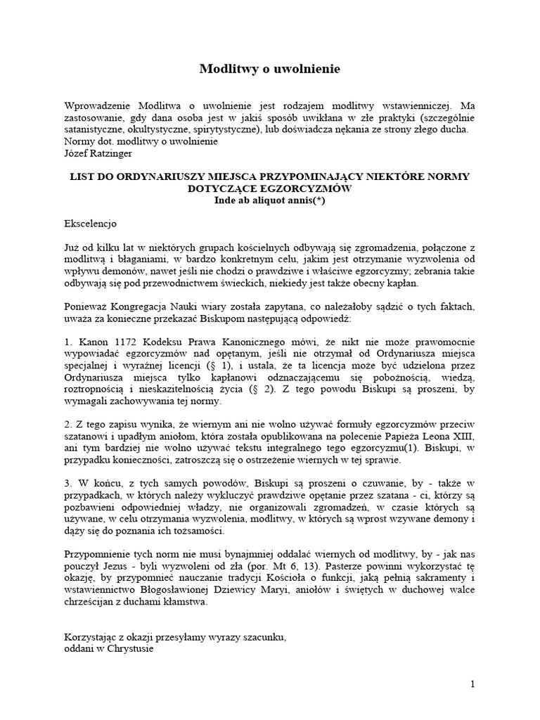 Modlitwy o Uwolnienie | PDF