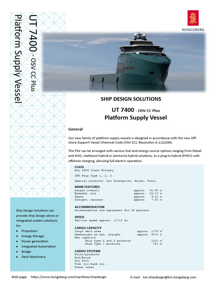 Ut 7400 Osvcc Plus Platform Supply Vessel | PDF | Ships | Hybrid Vehicle