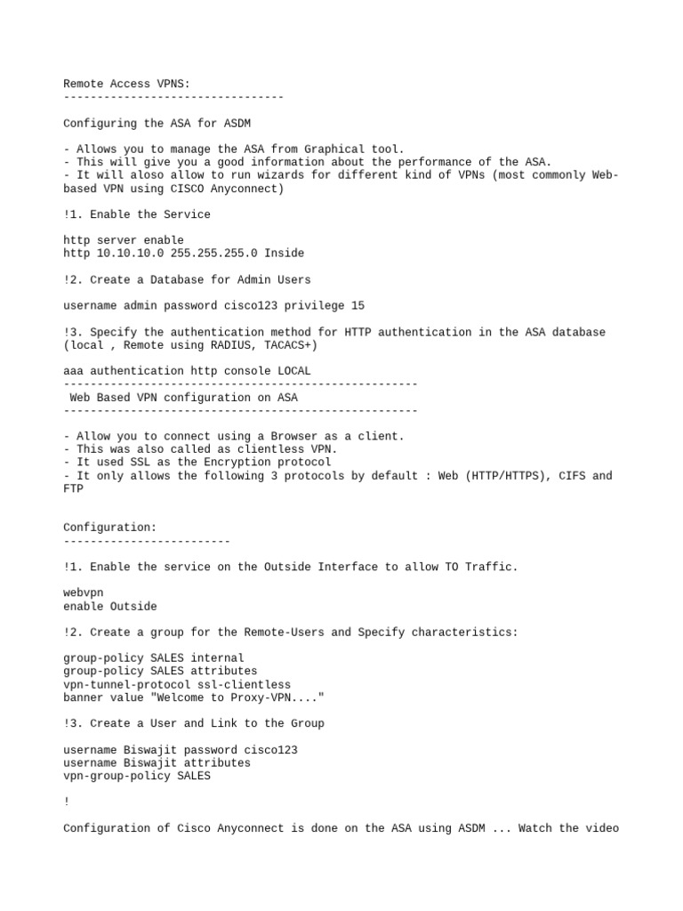 Configuring ASA for Remote Access VPNs | PDF | Computers | Technology ...