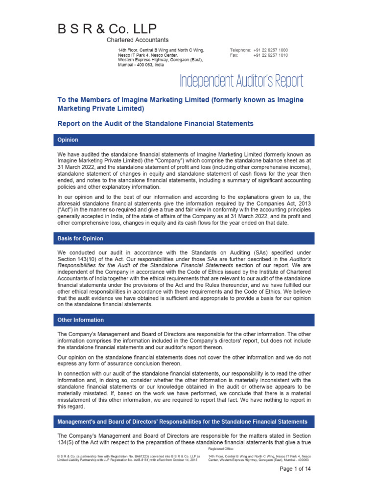 IML - Standalone Financial Statements FY22 | PDF | Internal Control ...