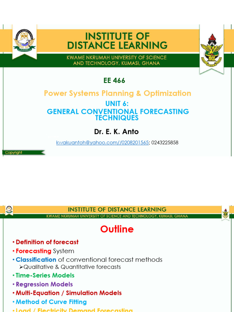 24-IDL-EE 466-UNIT 6-General Forecasting Techniques PDF | PDF | Regression Analysis | Forecasting