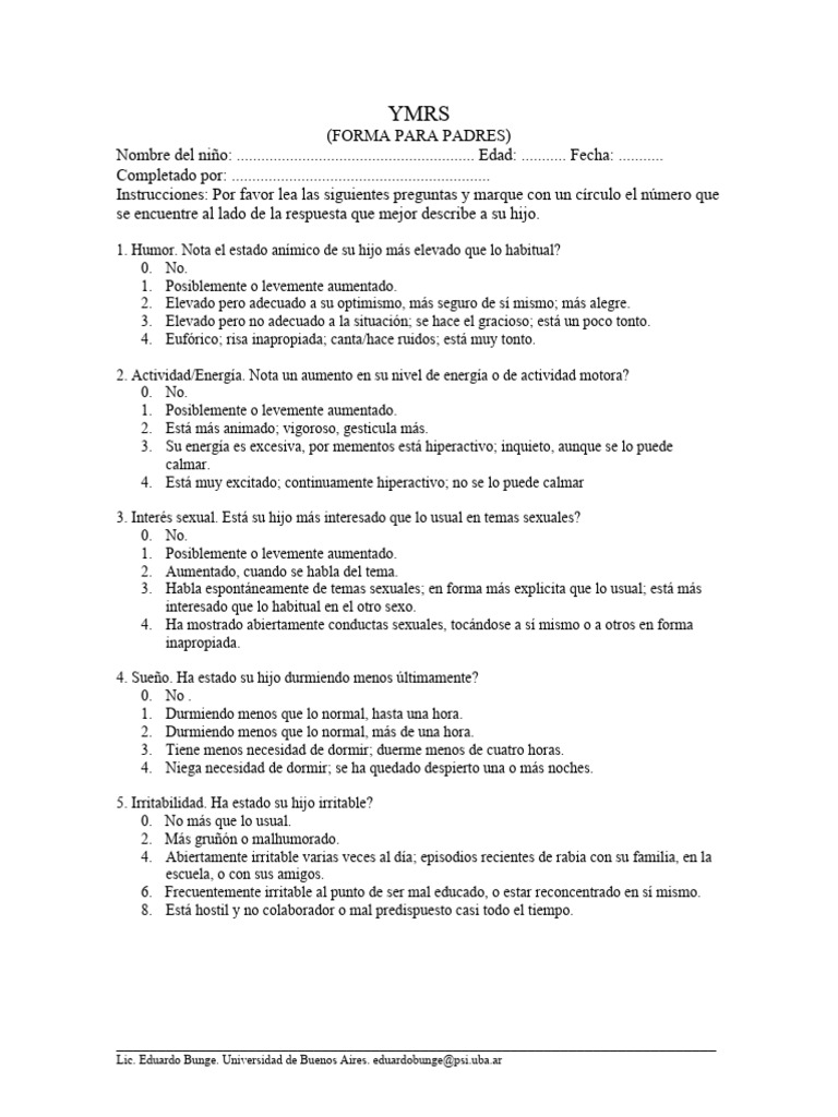 YMRS TBipolar | PDF | Dormir