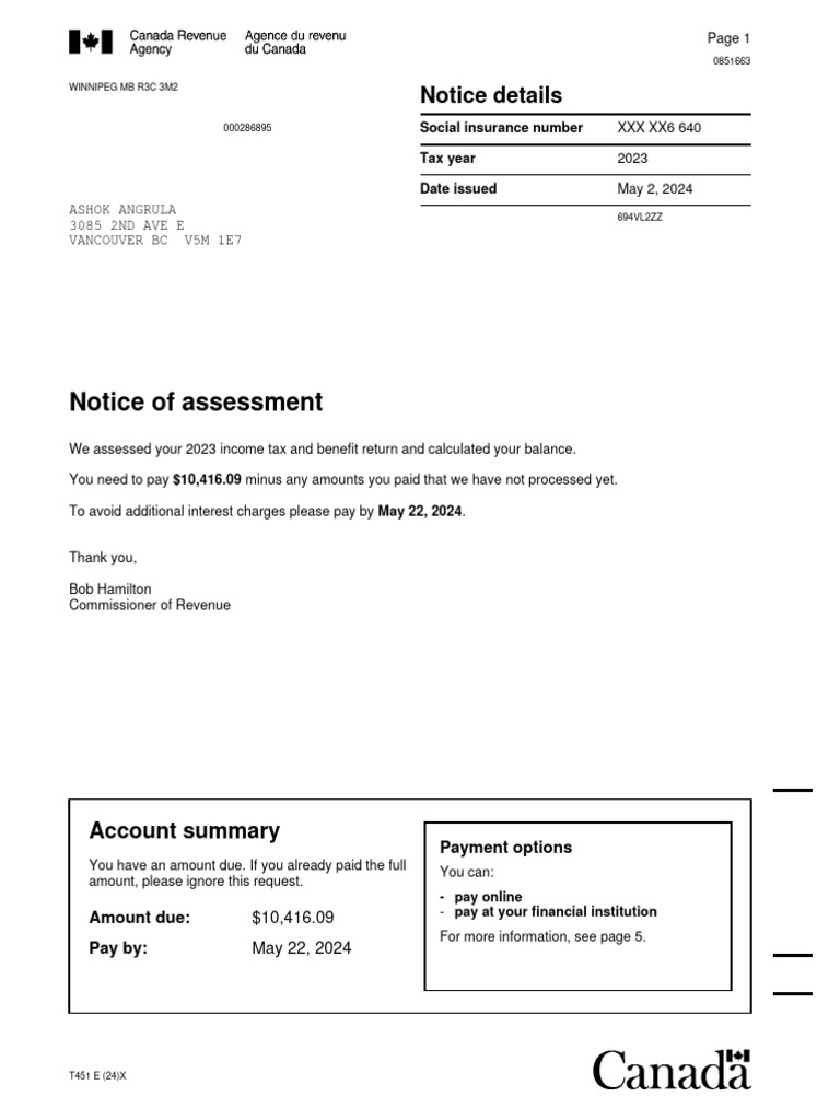 Notice of Assessment Ashok | PDF | Taxes | Tax Deduction