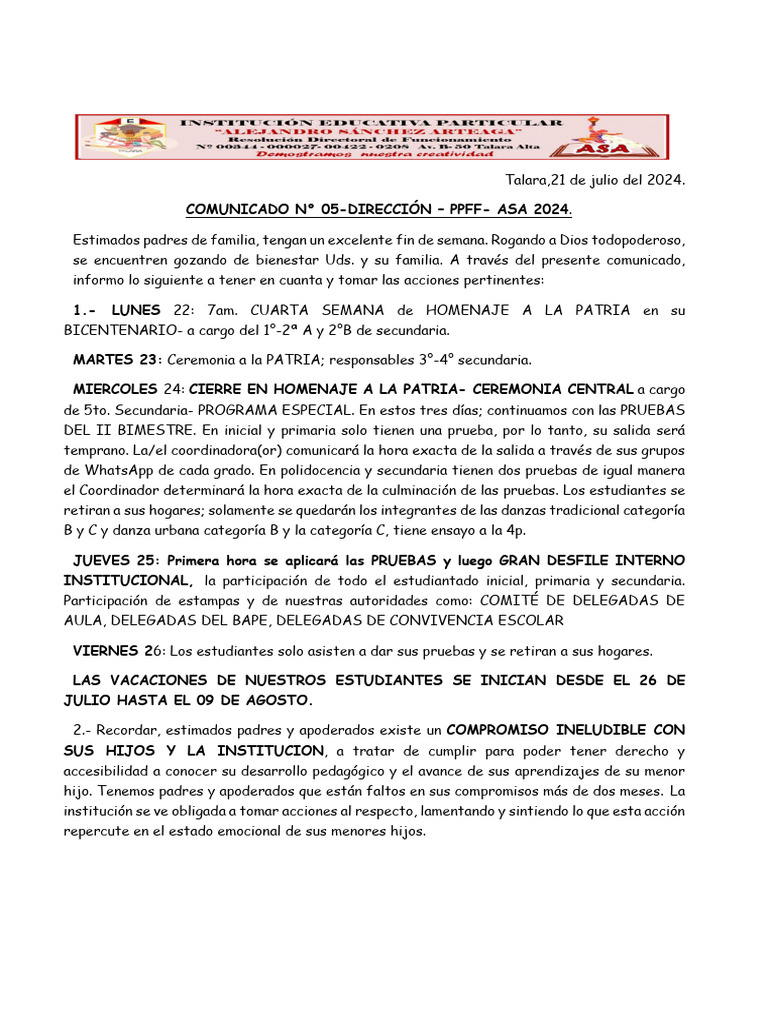 Comunicado A Los Ppff-N° 06 | PDF