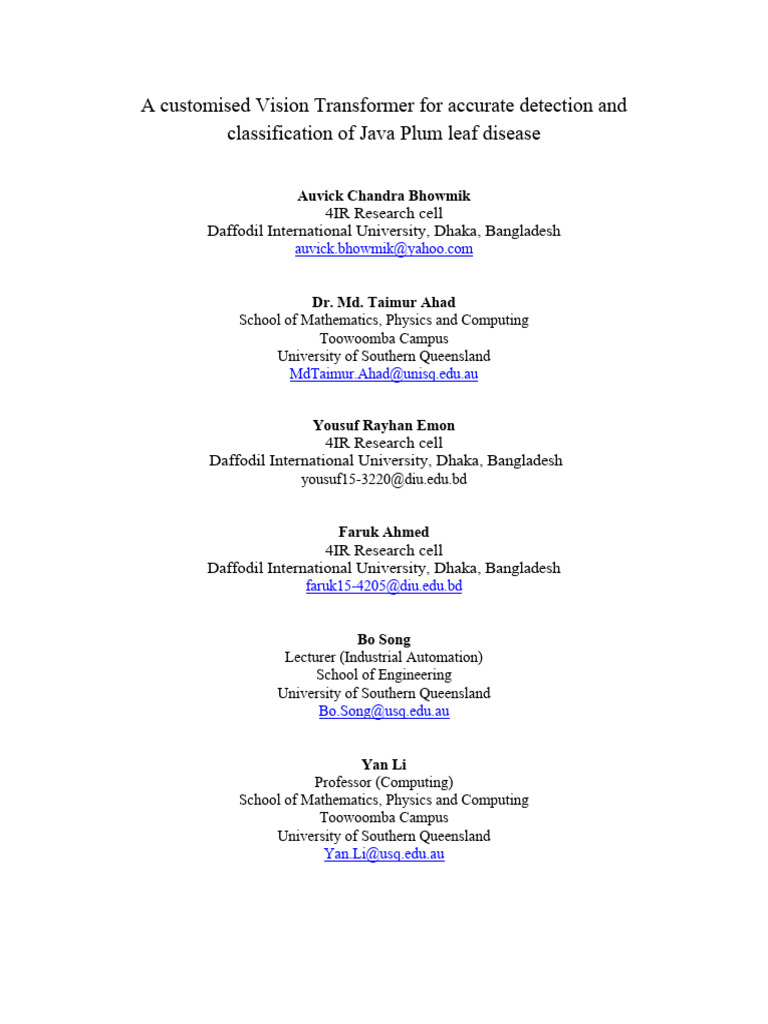 A Customized ViT For Detection of Java Plum Leaf Disease - Revised ...