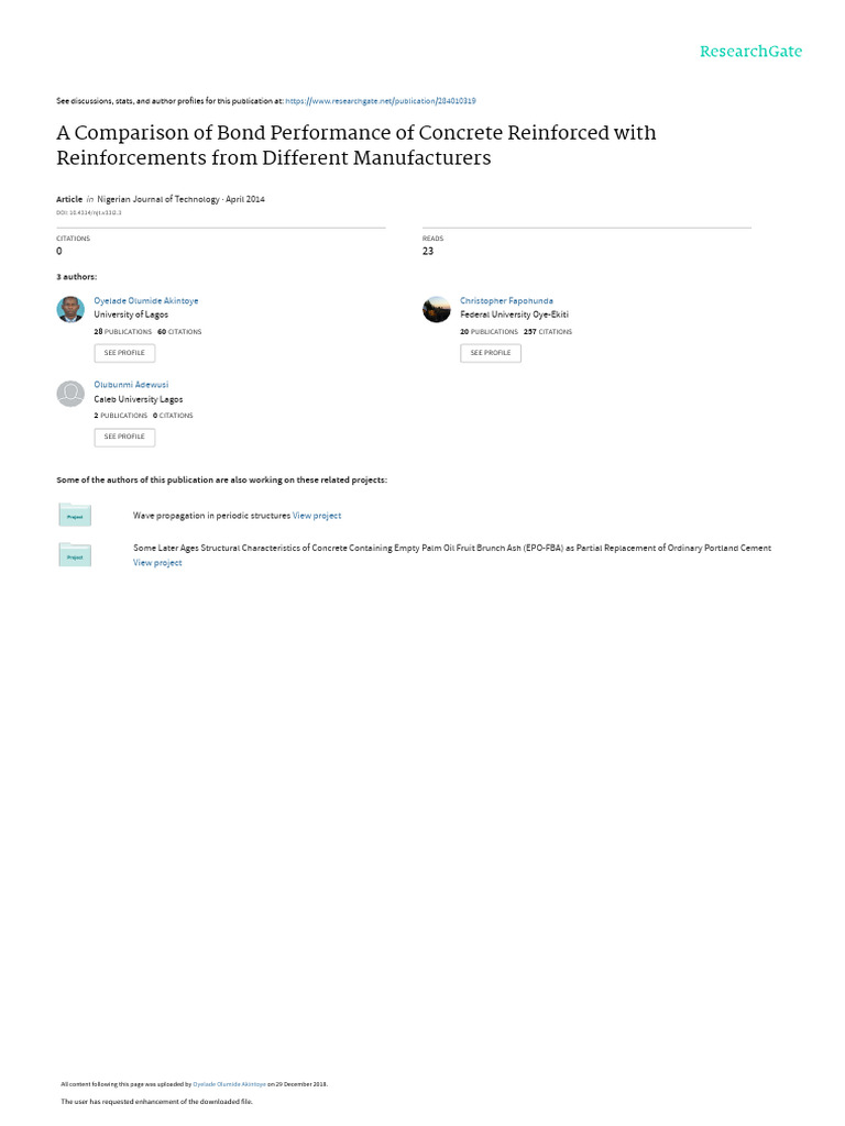 A Comparison of Bond Performance of Concrete Reinf | PDF | Strength Of Materials | Concrete