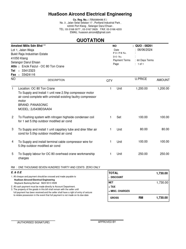 Air Conditioning Quotation for Amsteel | PDF | Money | Payments
