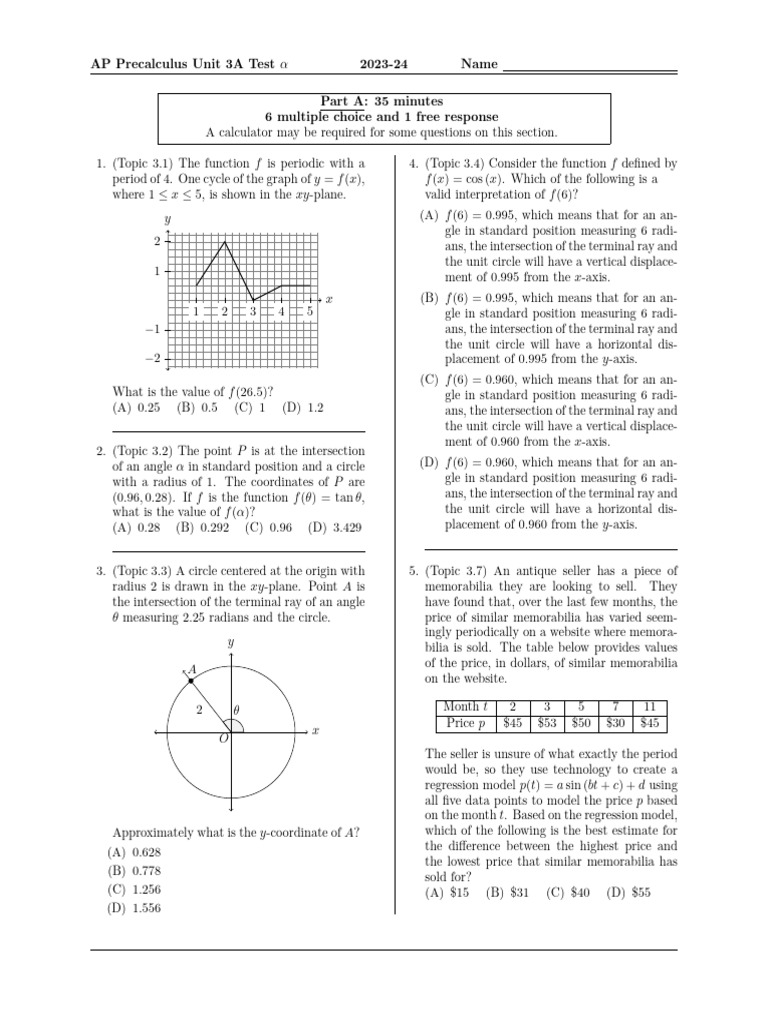 AP Precalculus Unit 3A Test Review | PDF | Angle | Derivative