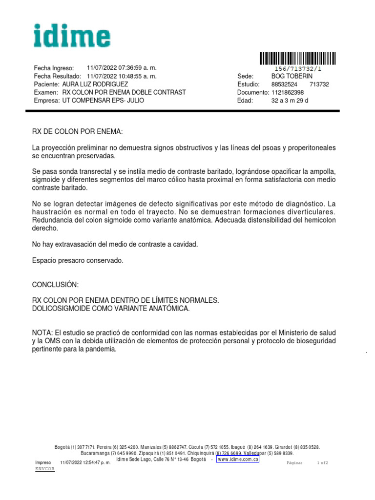 Resultados RX Colon Doble Contraste | PDF | Medicina | Gastroenterología