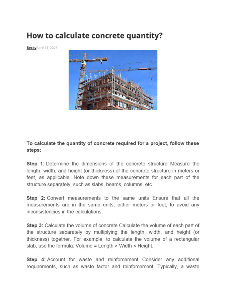 How To Calculate Quantity of Concrete Required For A Project | PDF ...