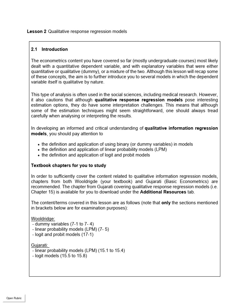 Qualitative Response Regression Models | PDF | Regression Analysis ... Qualitative Response Regression Models | PDF | Regression Analysis ...