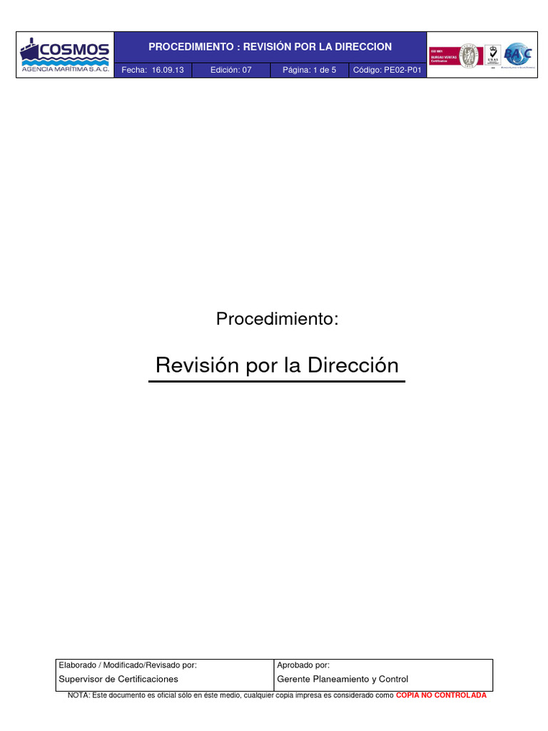PE02-P01.Revisión Por La Dirección | PDF