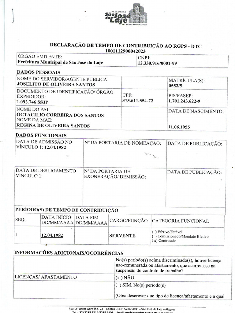 Declaraçao de Contribuiçao Ao RGPS | PDF