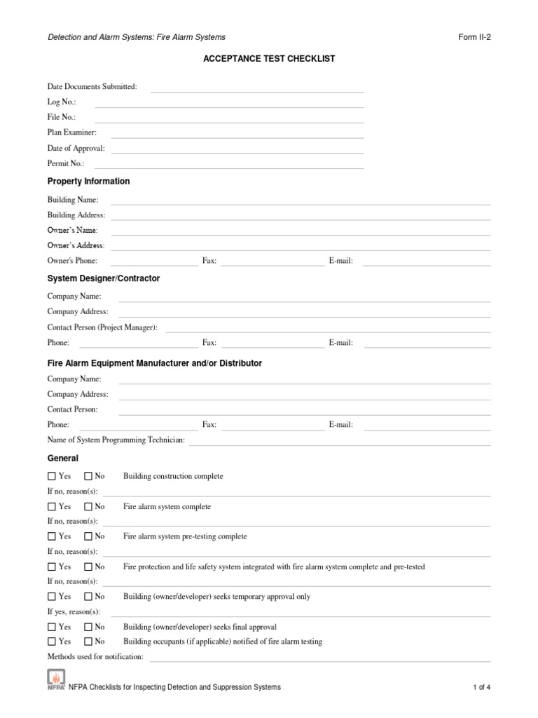NFPA 72 Fire Alarm Completion Checklist | PDF | Safety | Manufactured Goods