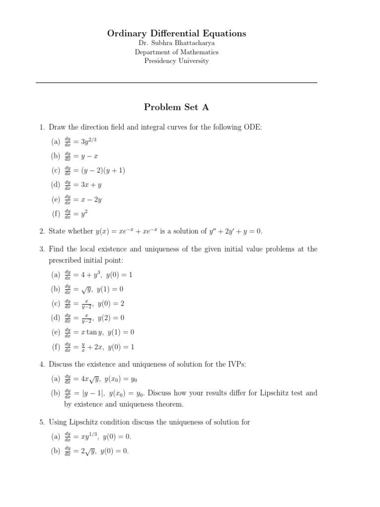 Assignment SetA 1 | PDF | Ordinary Differential Equation | Mathematical Analysis