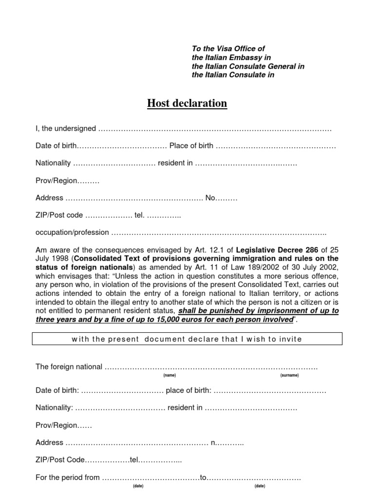 Host Declaration | PDF | Travel Visa | Permanent Residence (United States)