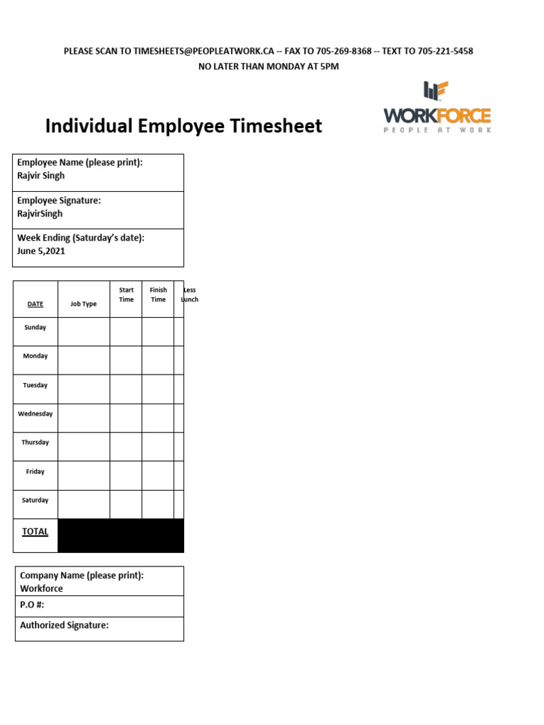 Timesheet - Industrial (Fillable) | PDF | Employment | Labor