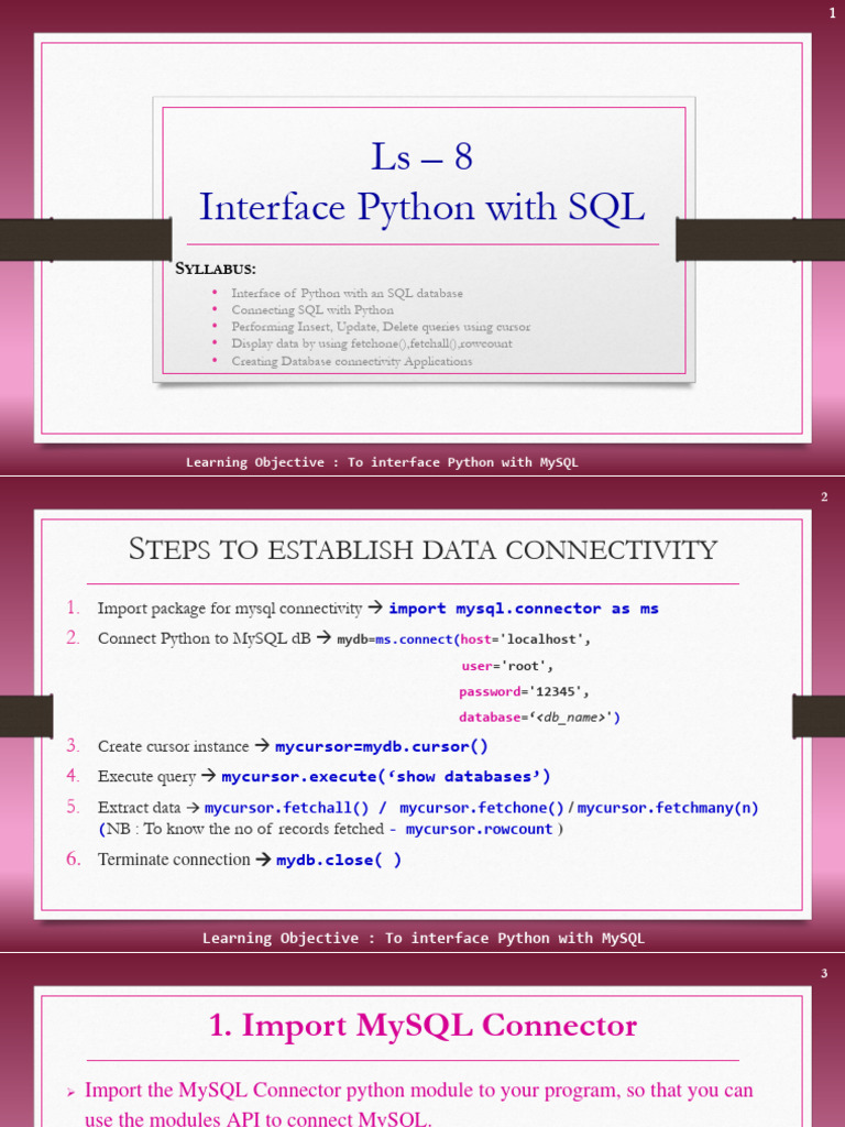 Day 1 - 12 A C Ls - 8 - Interface Python With SQL 2024 - 2025 | PDF | My Sql | Databases