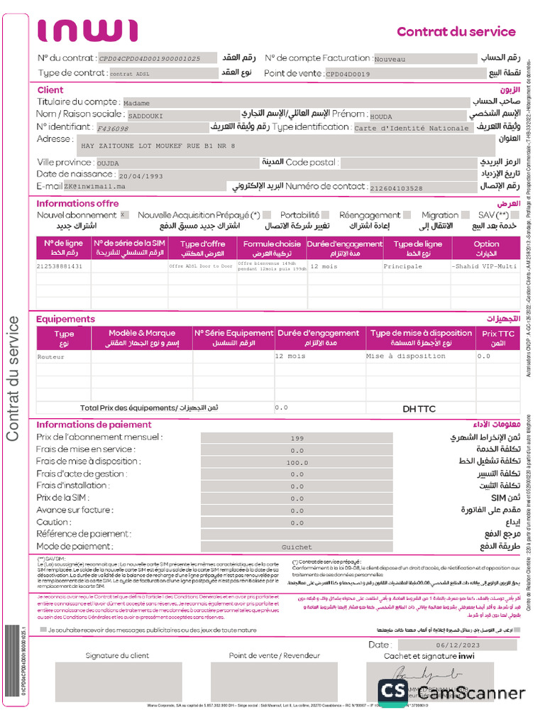 Contrat ADSL et Service Client Inwi | PDF | Fournisseur d'accès à ...