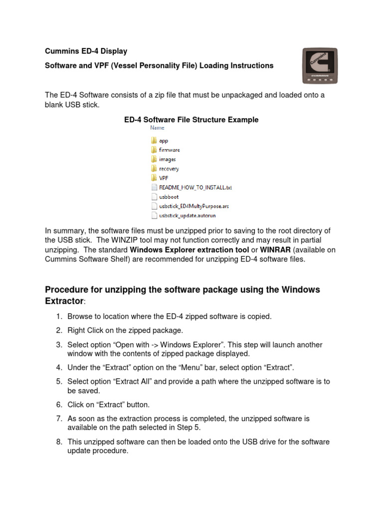 Cummins ED4 Display Software Update Instructions | PDF | Zip (File ...