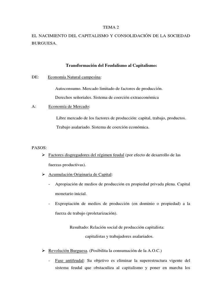 Esquema Resumen TEMA 2 | PDF | Capitalismo | Capital (economía)