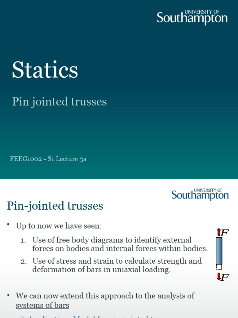 FEEG1002 - Statics 1 - Lecture 3 - Pin Jointed Trusses, Method of Joints | PDF | Truss | Stress ...