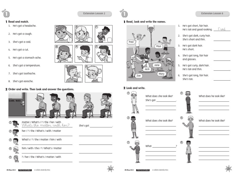 1 Read and Match. 1 Read, Look and Write The Names.: Extension Lesson 2 ...