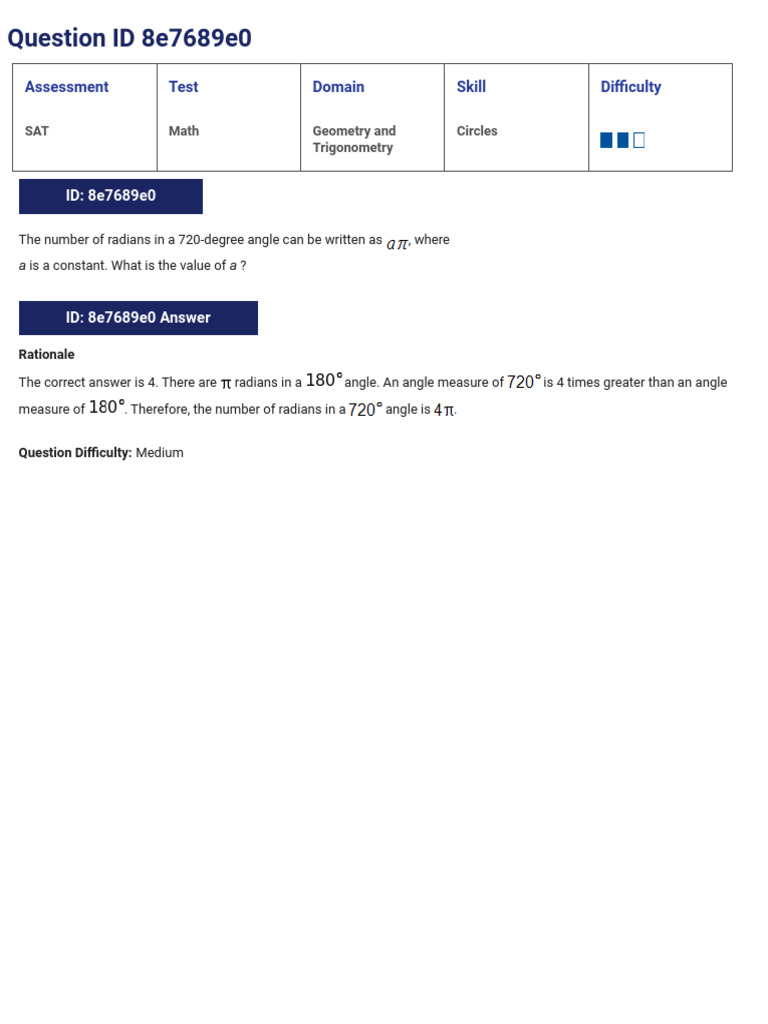 Degrees and Radians Answers | PDF