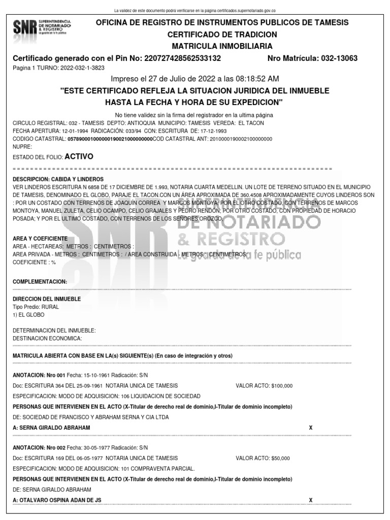 Certificate of Freedom and Tradition SNR El Globo BioTrust | PDF ...
