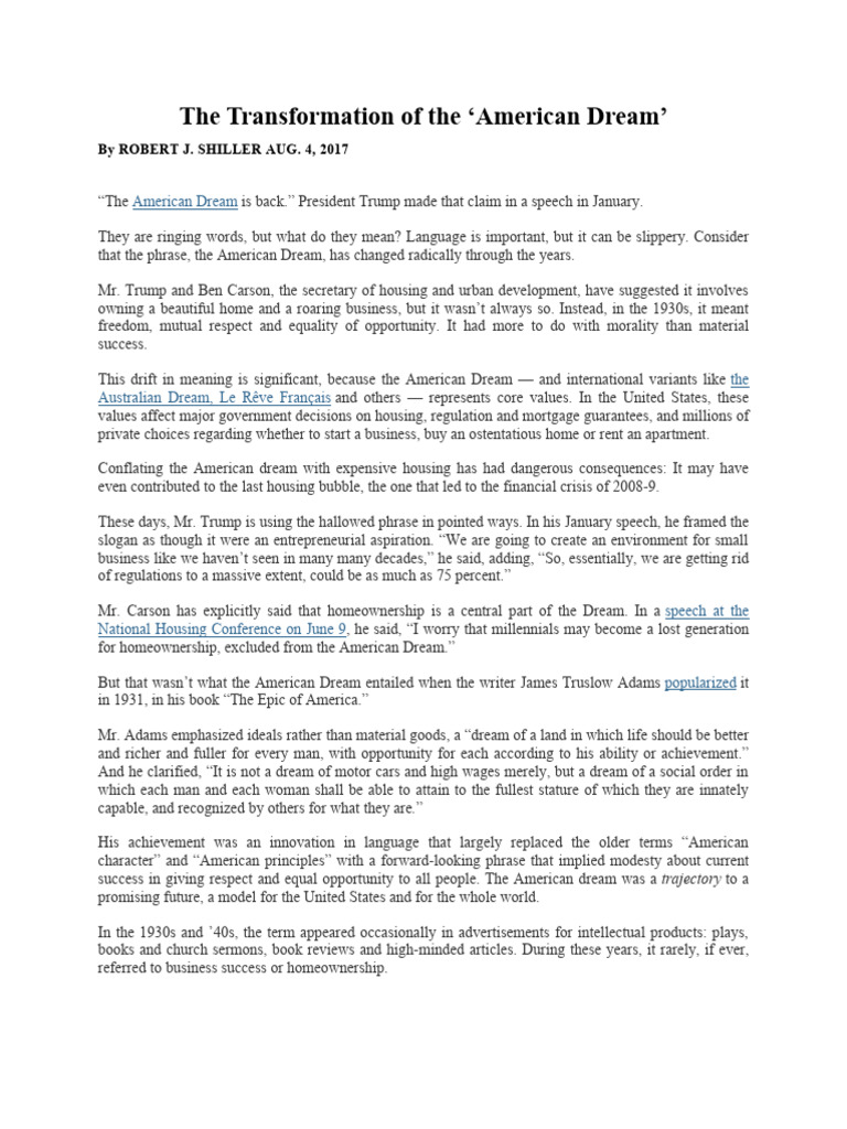 Evolution of the American Dream | PDF | American Dream | Economies