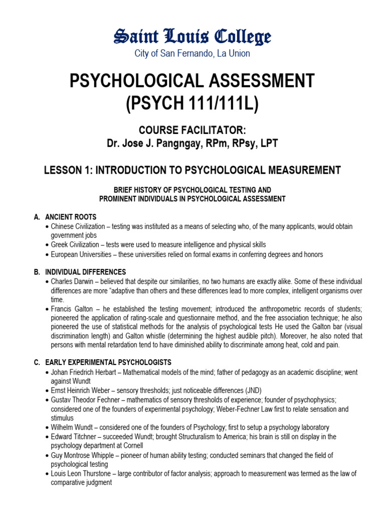 JJP PsychAssessment Handouts | PDF | Psychology | Intelligence Quotient