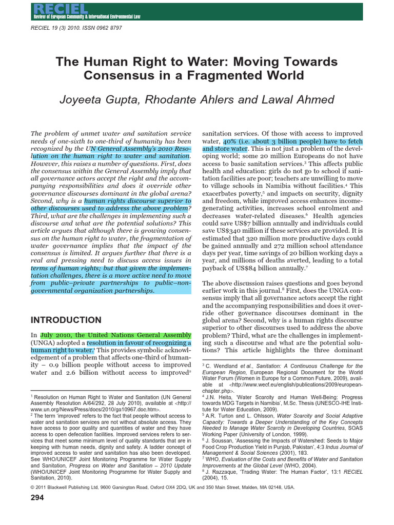 Human RIght To Water - Gupta Et. Al. | PDF | Human Rights | Millennium ...