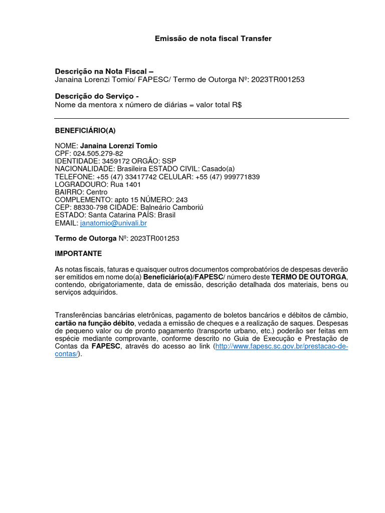 Emissão de Nota Fiscal de Hotel | PDF | Finanças e Administração de Capital