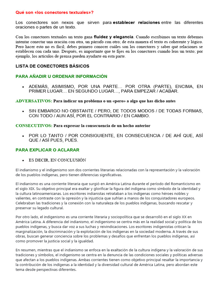 Conectores textuales: definición y uso | PDF | Estudios de idiomas ...