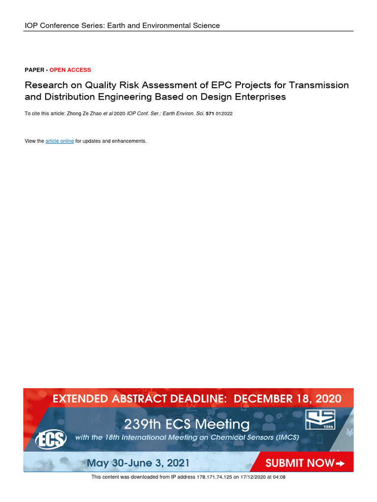 Research On Quality Risk Assessment of EPC Project | PDF | Risk ...