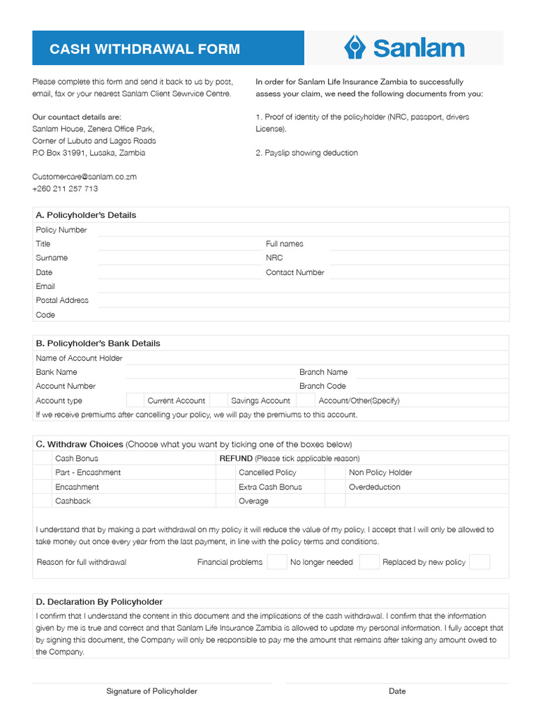 Cash Withdrawal Form | PDF | Insurance | Life Insurance